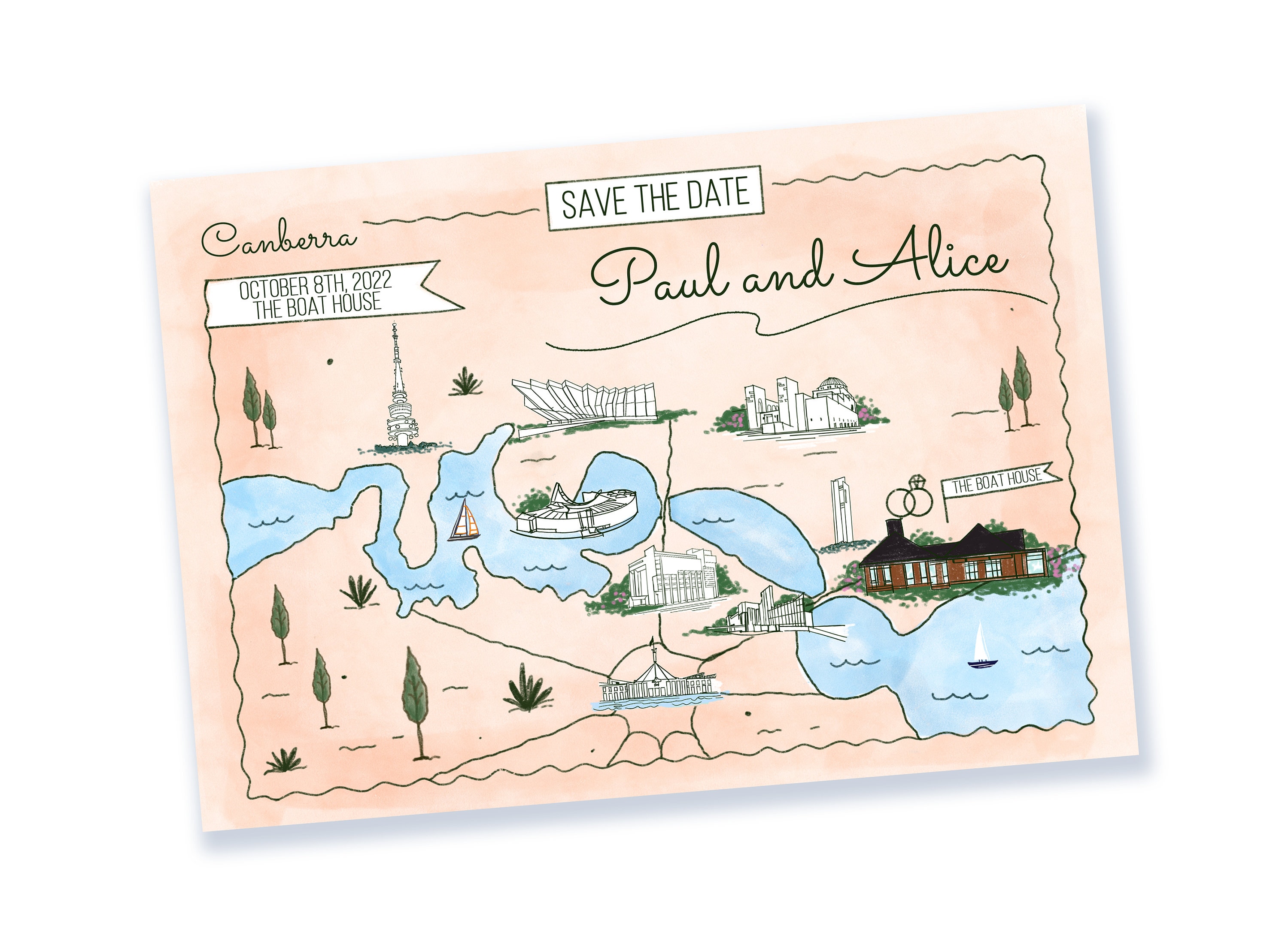 Custom Wedding Map 7 Main Locations Watercolor Wedding Map - Etsy