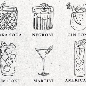 6 Hand Drawn Cocktail Illustrations, SVG & PNG Files, Drink Clip Art ...
