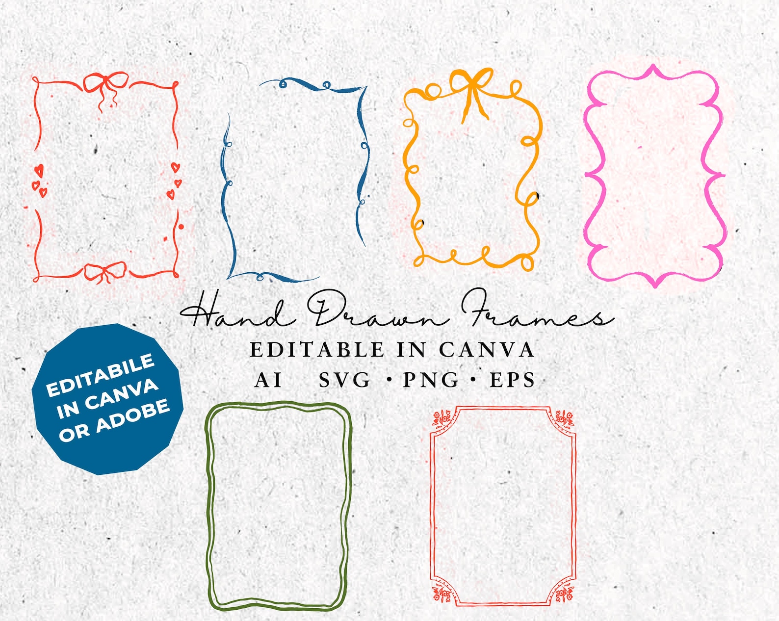 Hand Drawn Whimsical or Quirky Style Frames, SVG PNG Bundle, Editable ...