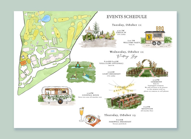 Custom Wedding Map 7 Main Locations Watercolor Wedding Map - Etsy
