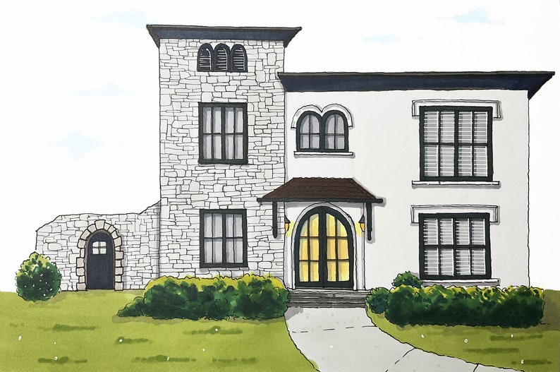First Home Gift, Custom House Portrait. Pen and Ink. 100% Handmade - Etsy