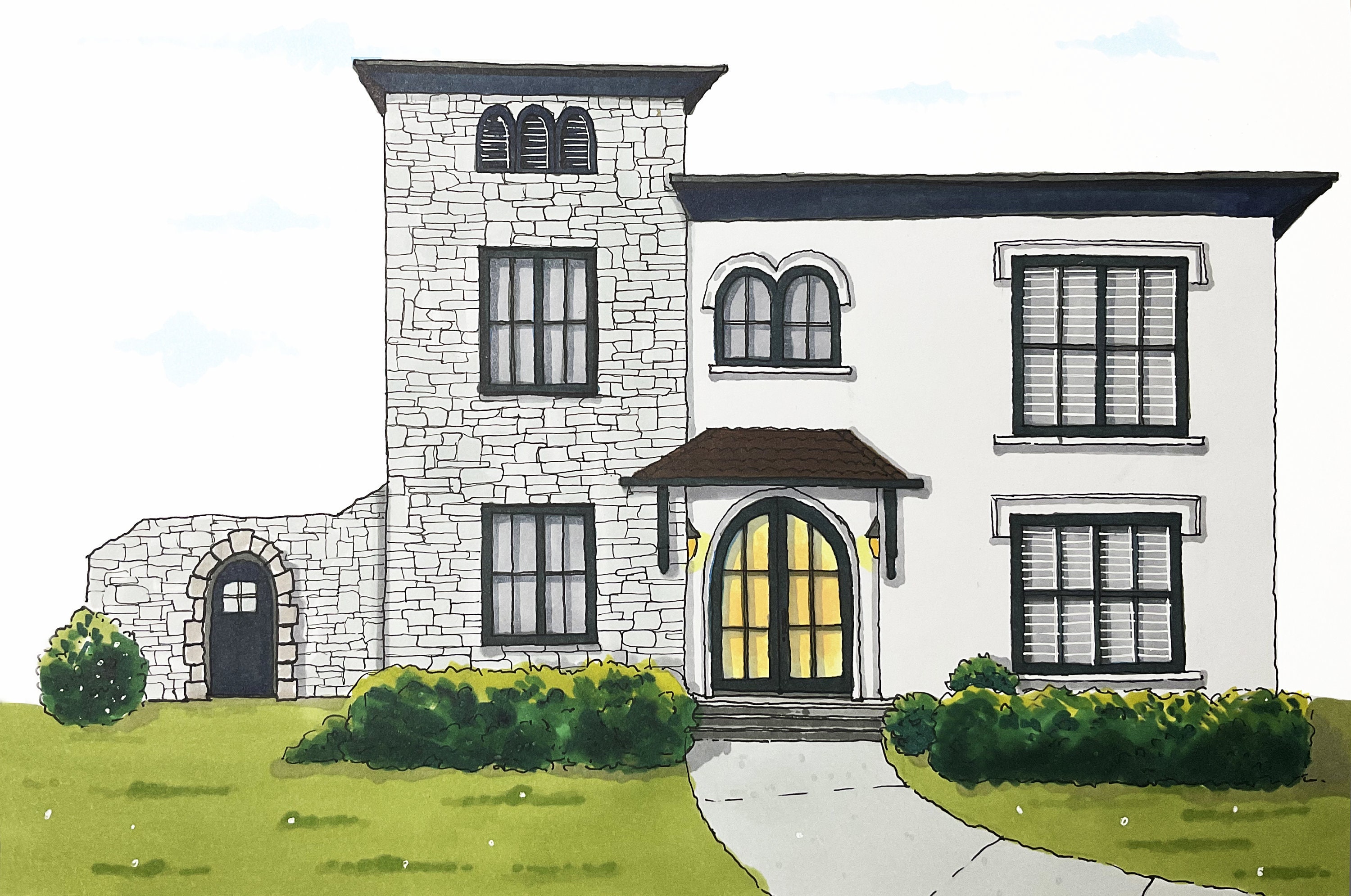 First Home Gift, Custom House Portrait. Pen and Ink. 100% Handmade - Etsy