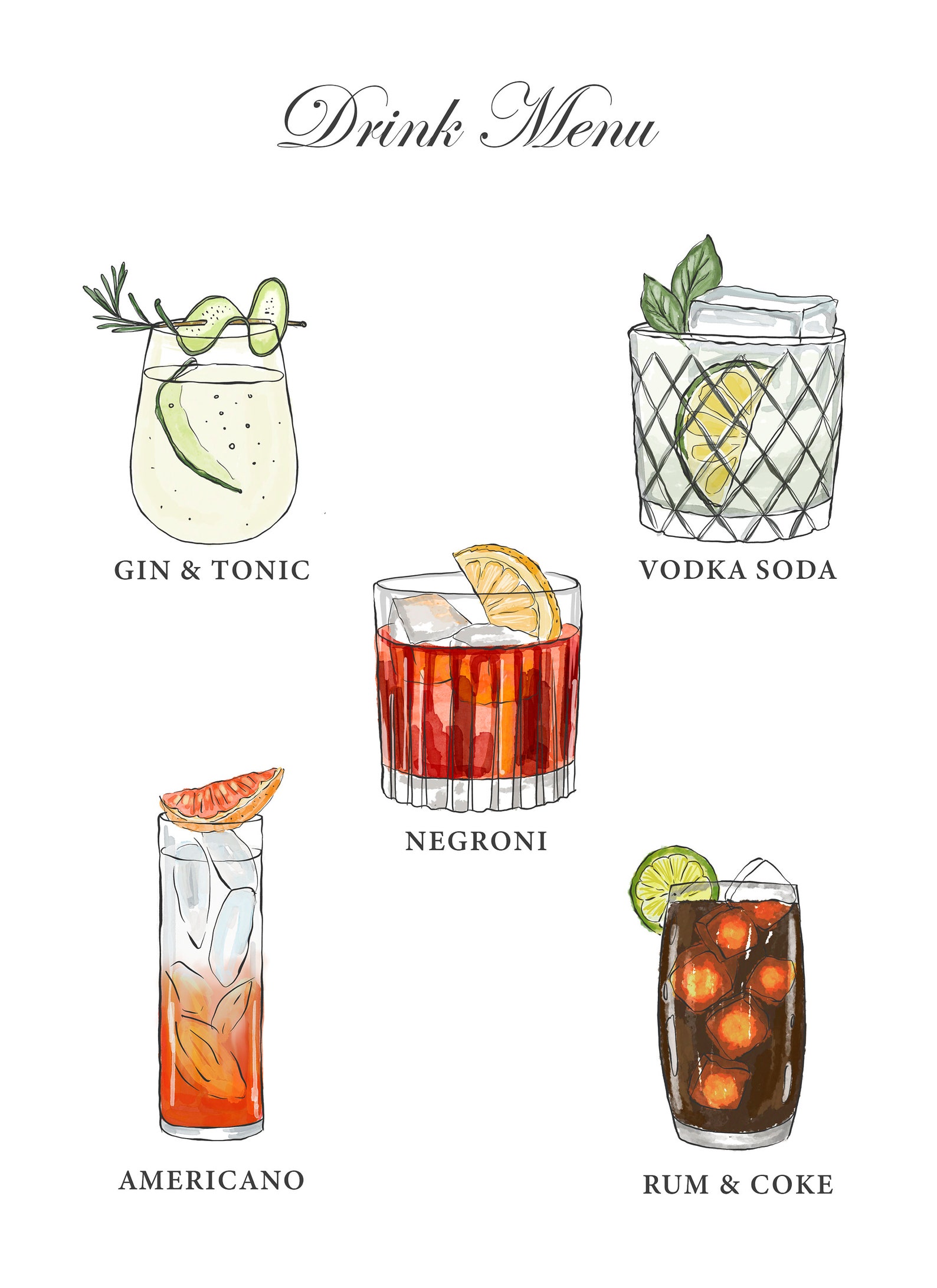Watercolor Cocktails Watercolor Drink Illustration, PNG, Bar Menu ...