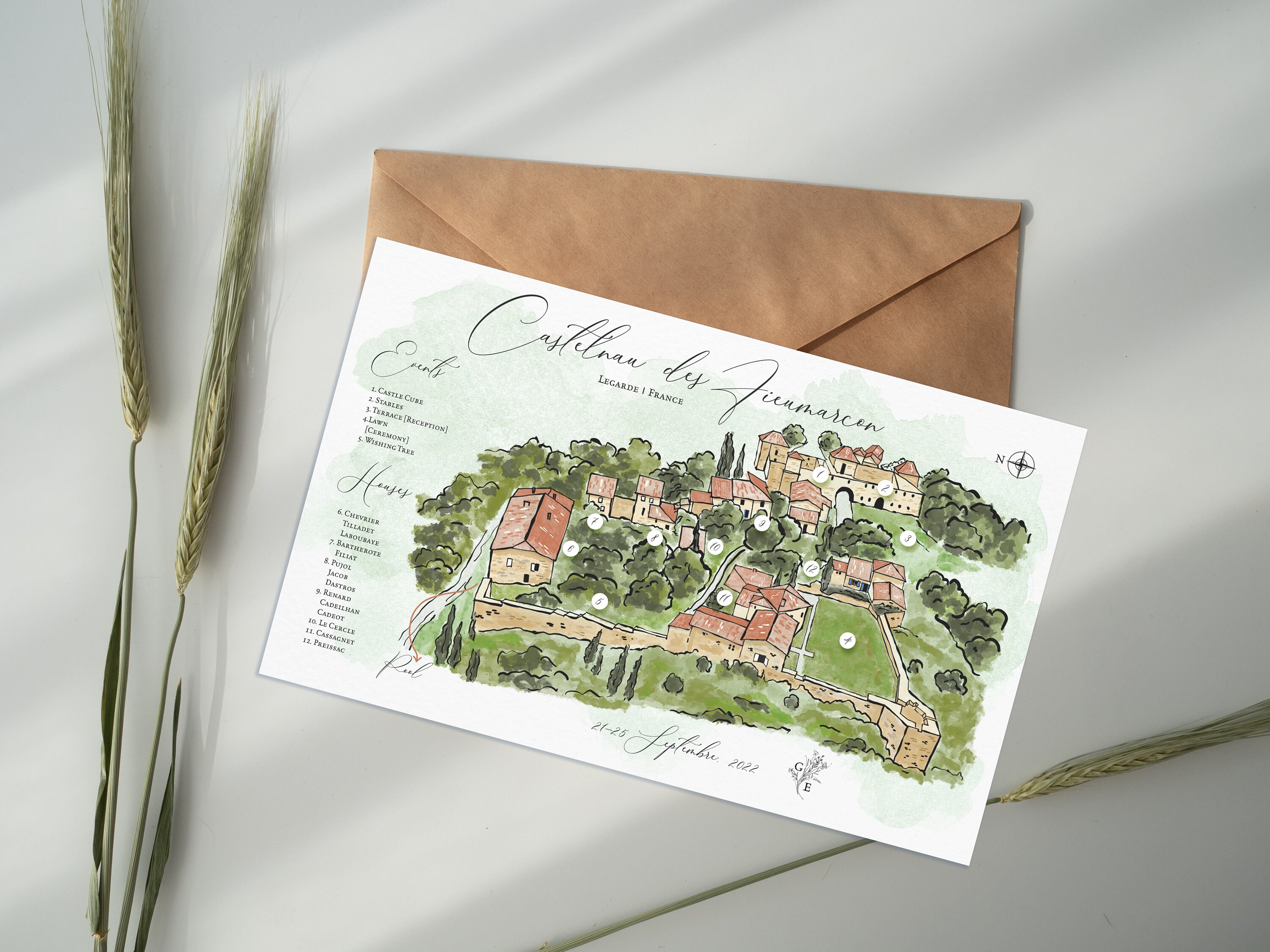 Custom Wedding Map 7 Main Locations Watercolor Wedding Map - Etsy