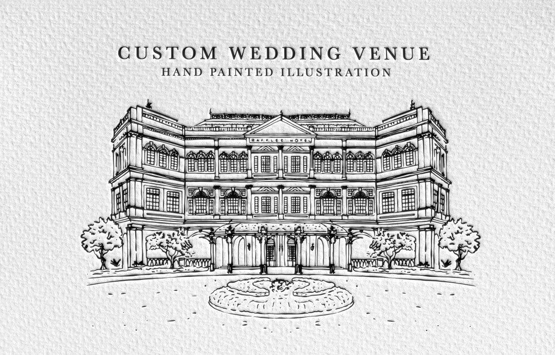 Hand Drawn Line Drawing, Custom Wedding Church, Venue Illustration ...