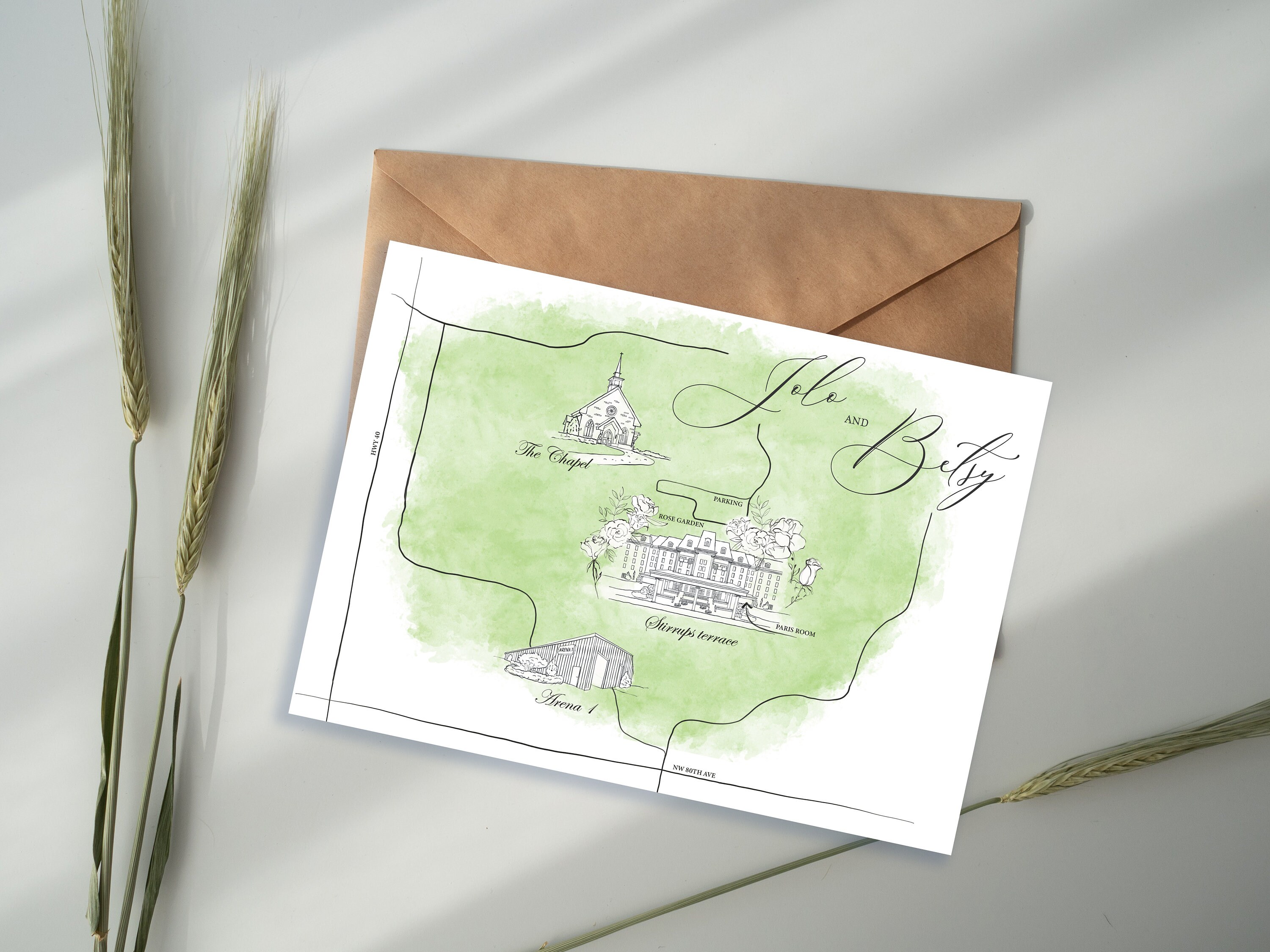 Watercolor Wedding Map,2 Locations, Printable Wedding Invitation ...