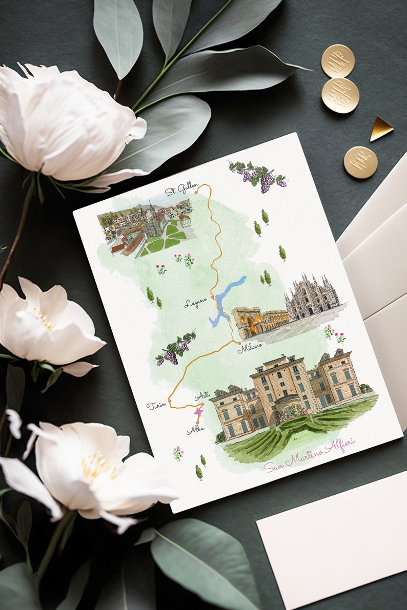 Custom Illustrated Wedding Map, Wedding Map, Watercolor Map, Save the ...