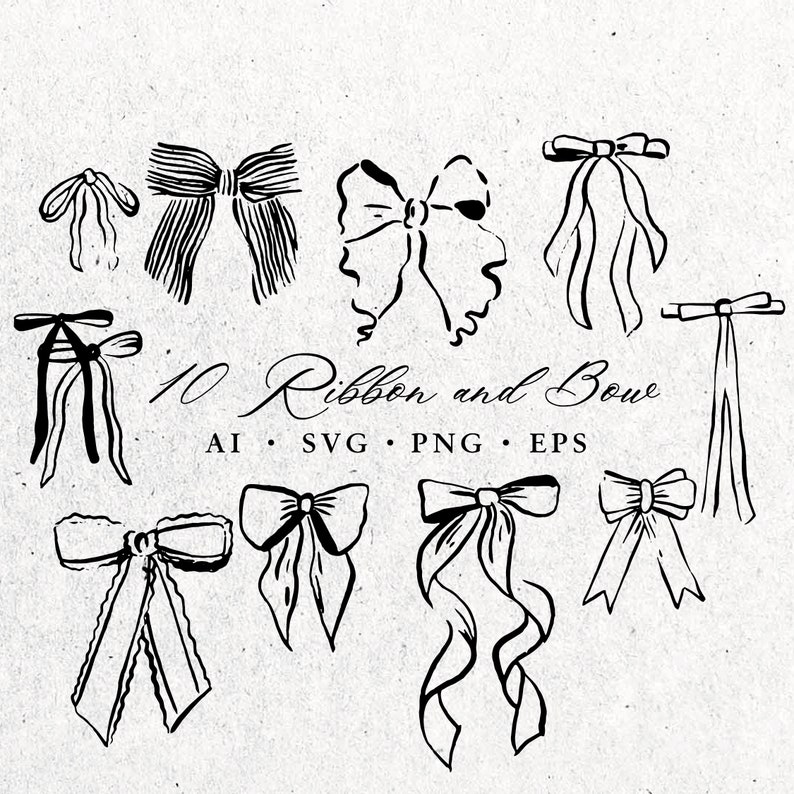 Hand Drawn Wedding Ribbon With Bow Clipart in SVG, Whimsical ...