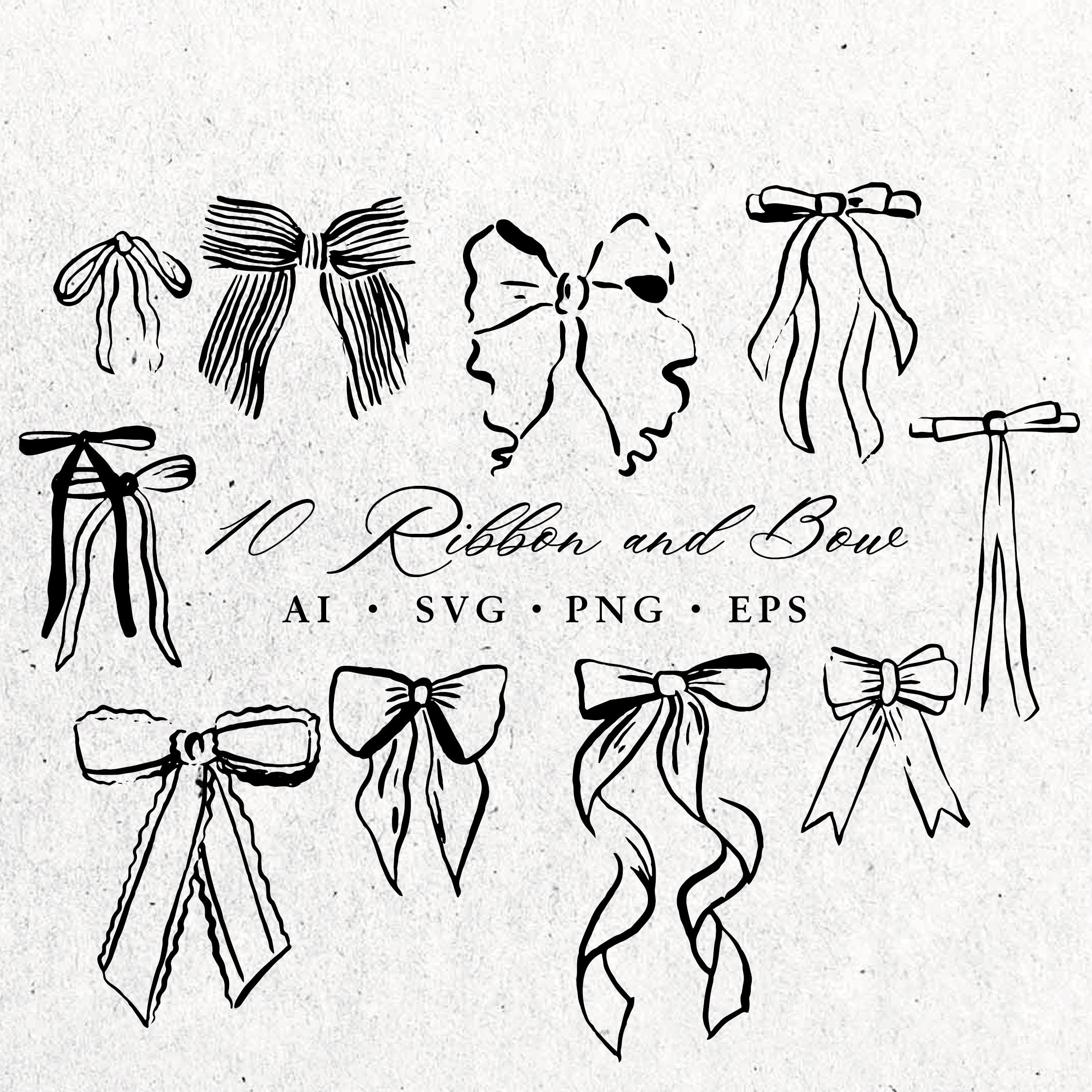 Hand Drawn Wedding Ribbon With Bow Clipart in SVG, Whimsical ...