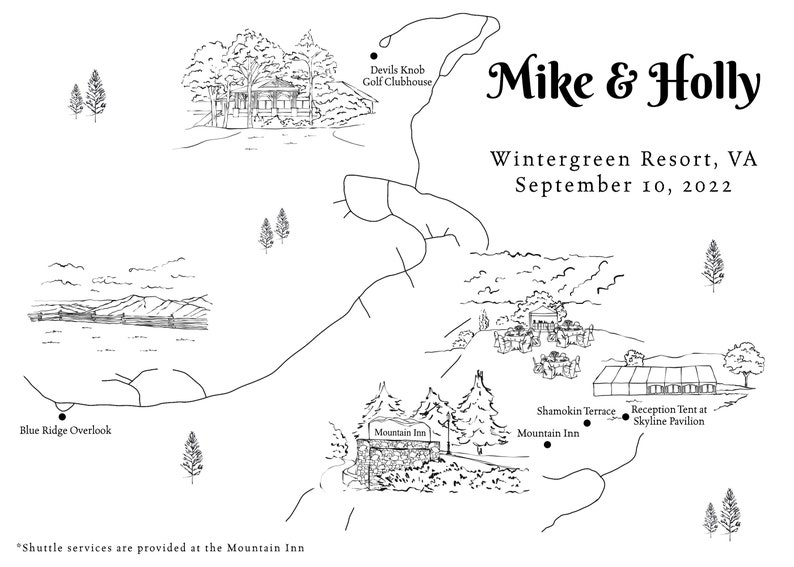 Custom Wedding Map With 5 Venues | Custom Wedding Invitation Map - Etsy