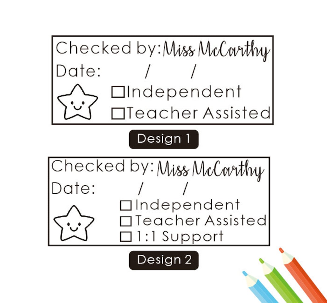 Personalised Teacher Checked Stamp, Checked by With Teacher Name Stamps ...