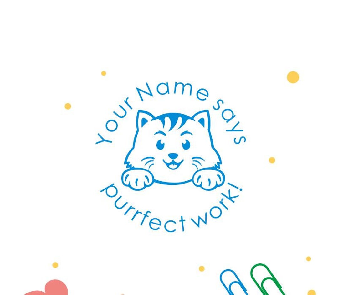 Personalised Teacher Stamps, Purrfect Work Stamps, Custom Teacher ...