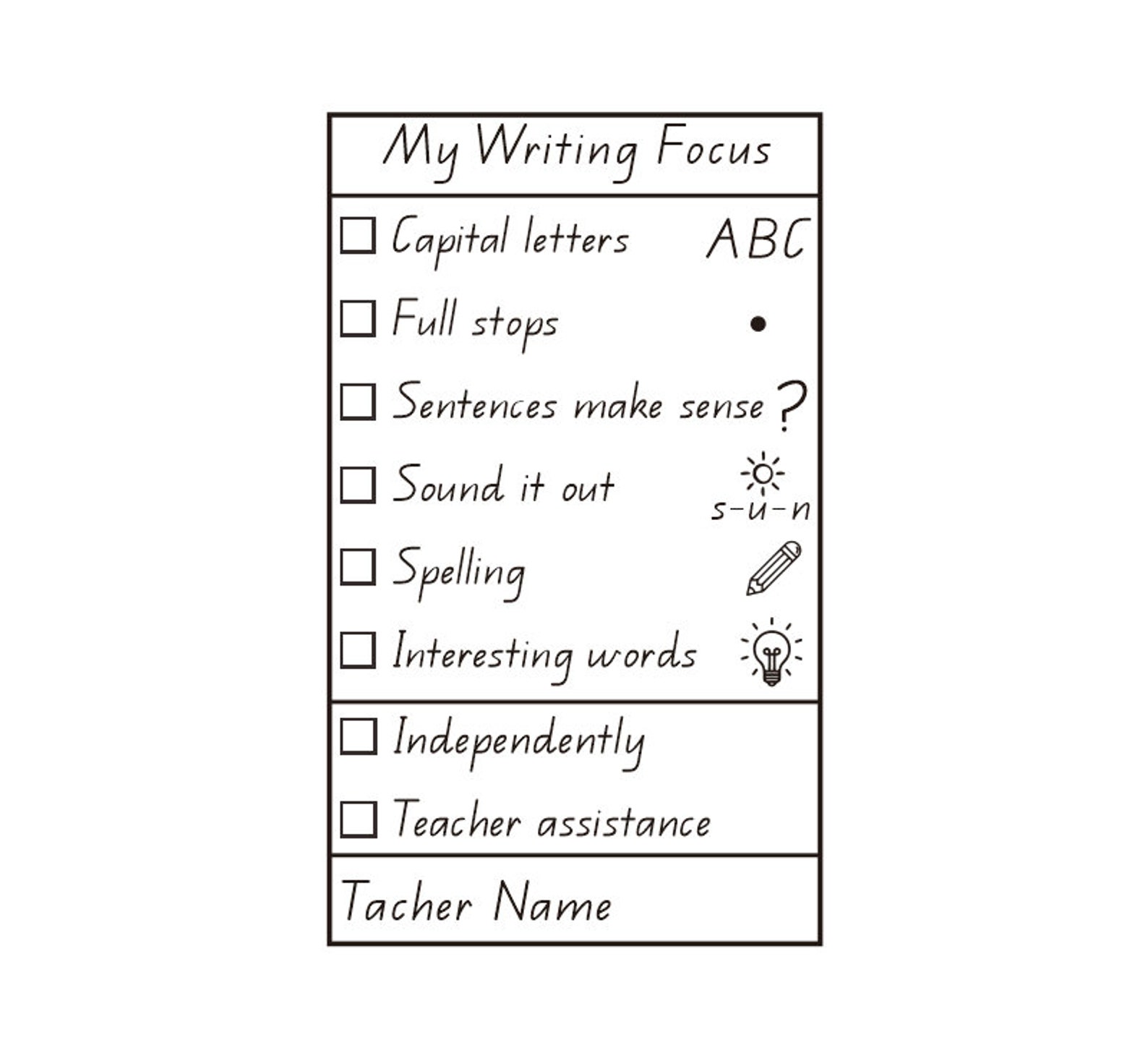 Custom Teacher Checklist Stamps My Writing Focus Stamps - Etsy
