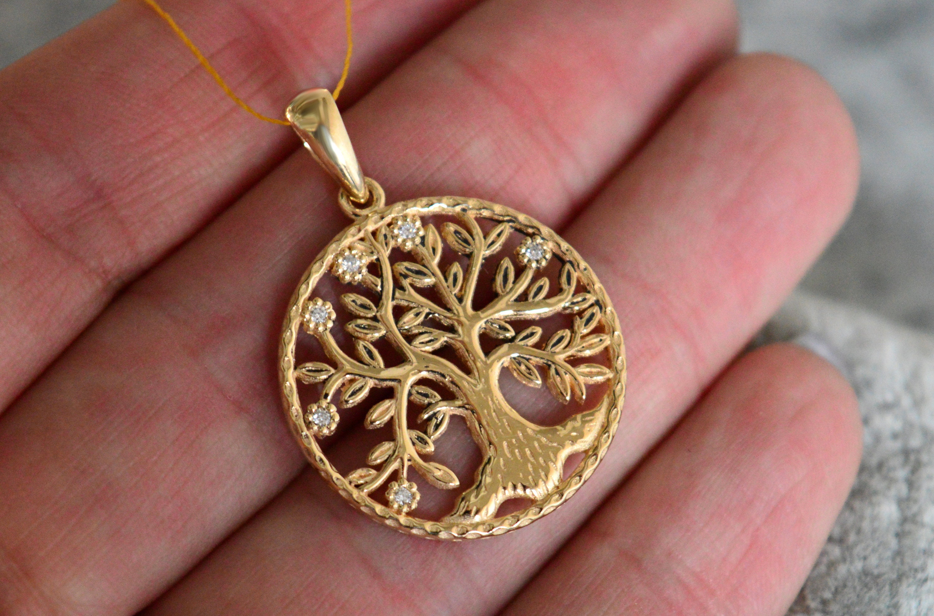 Solid Rose Gold Family Tree Pendant / Solid 14 K Gold Pendant/ - Etsy