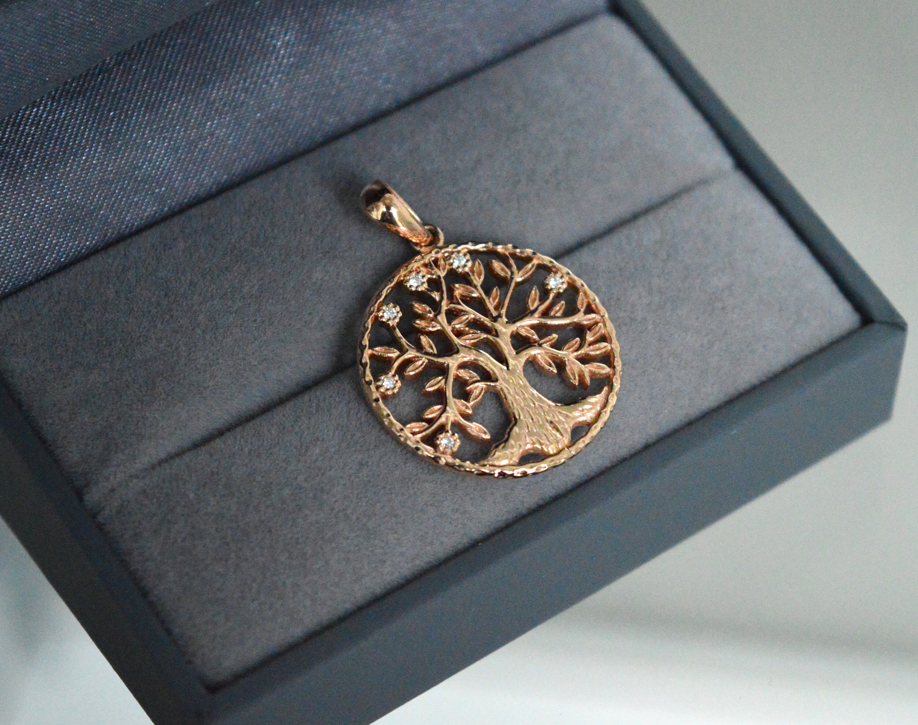 Solid Rose Gold Family Tree Pendant / Solid 14 K Gold Pendant/ - Etsy