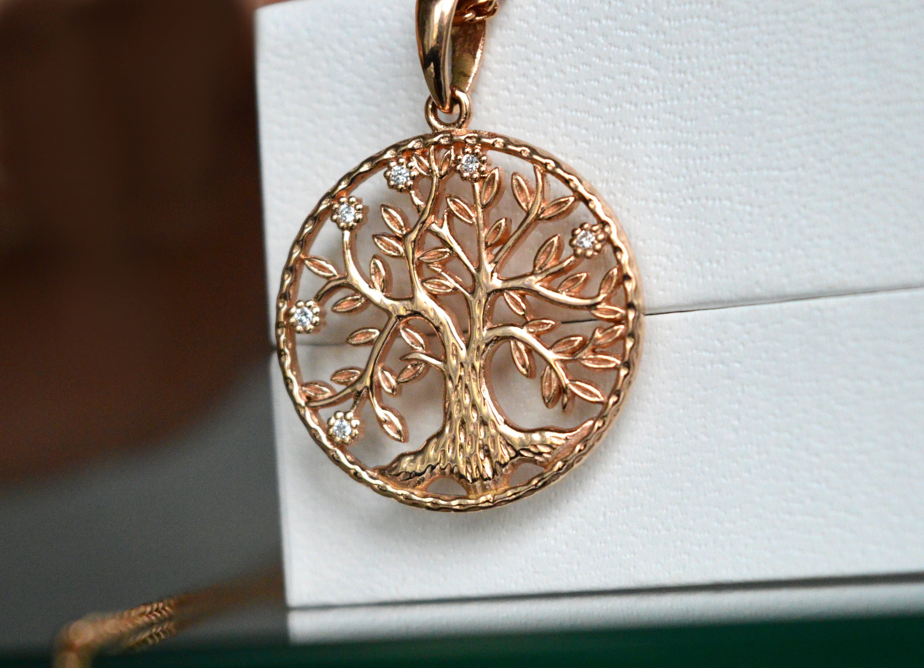 Solid Rose Gold Family Tree Pendant / Solid 14 K Gold Pendant/ - Etsy