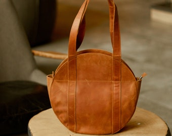 Round Leather Bag | Etsy