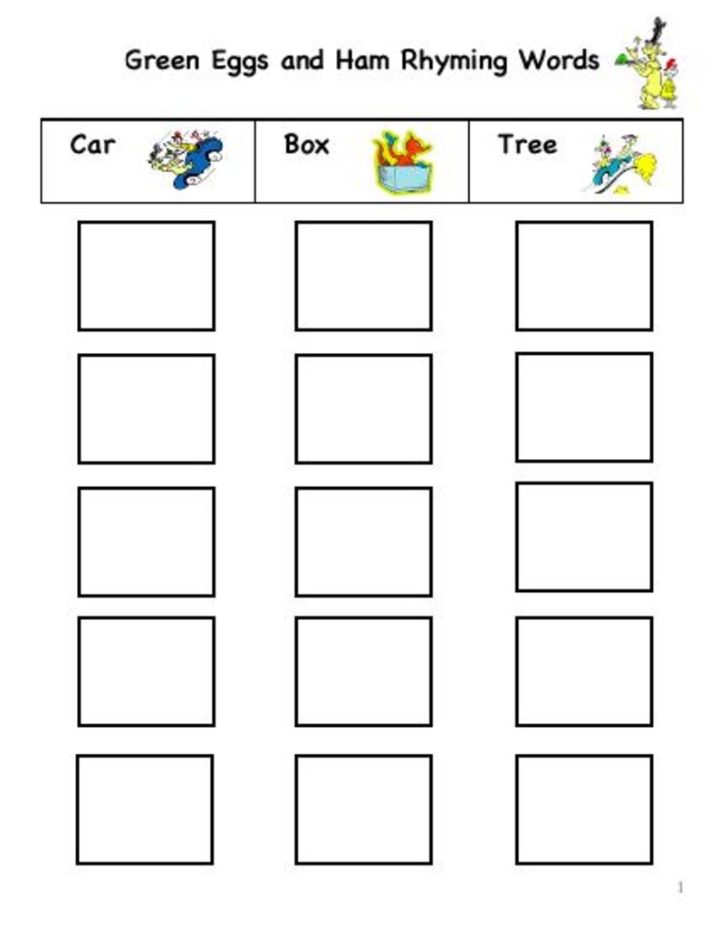 Green Eggs and Ham Rhyming Words - Etsy