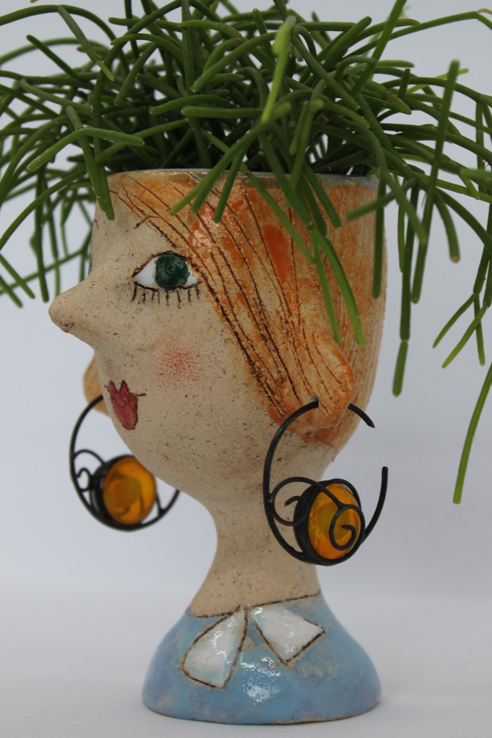 Unique ceramic face pot female head planter vintage decor | Etsy