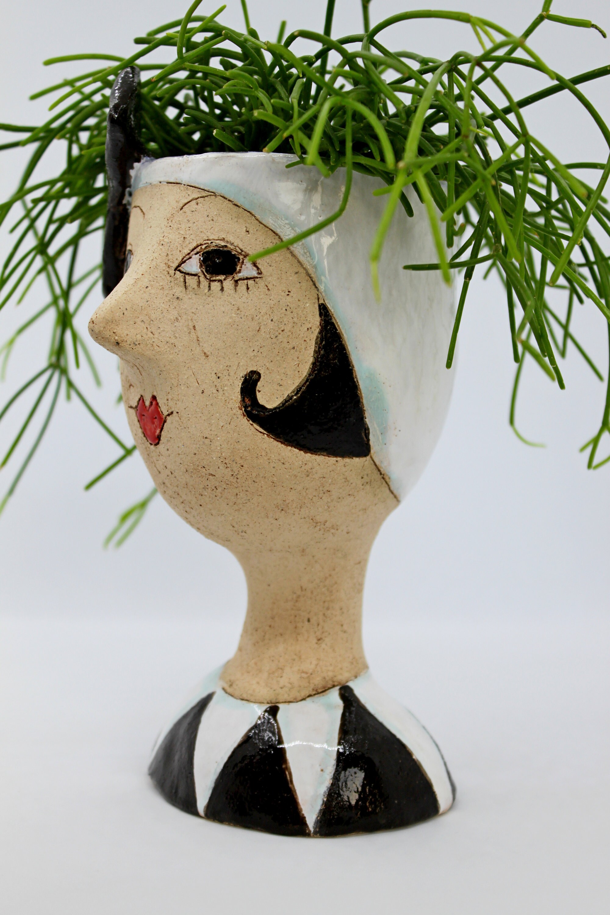 Unique Lady Face Ceramic Planter Pot Head Desk Planter Black | Etsy