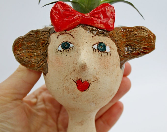 Lady Face Planter Pot, Ceramic Lady Head Mini Planter, Unique Succulent ...
