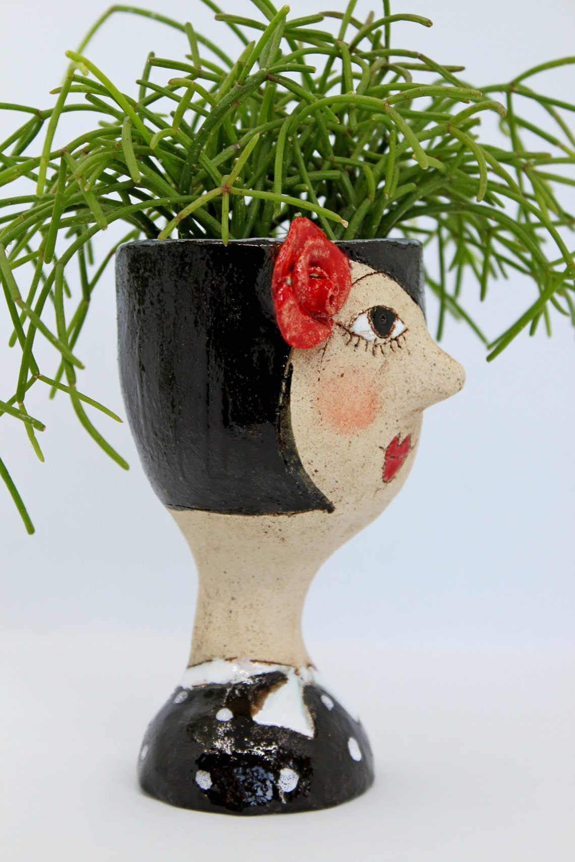 Black and White Lady Face Planter Pot Retro Lady with Red | Etsy