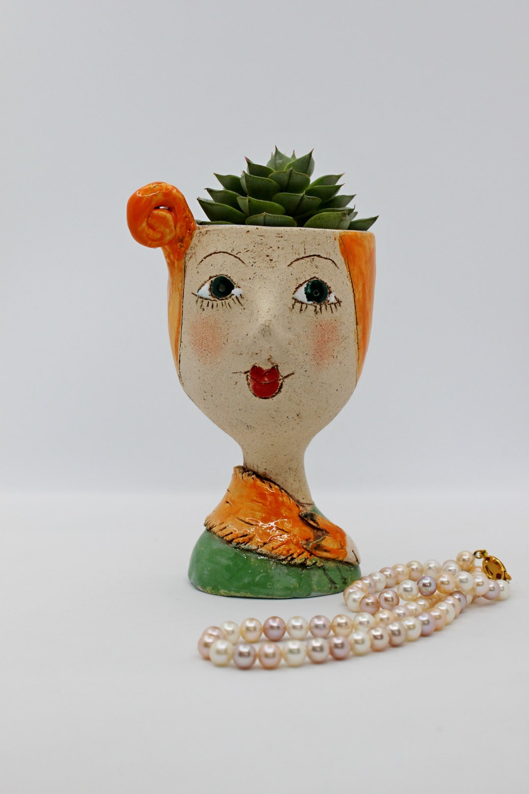 Retro Lady Head Planter Pot, Unique Ceramic Woman Face Art Sculpture ...