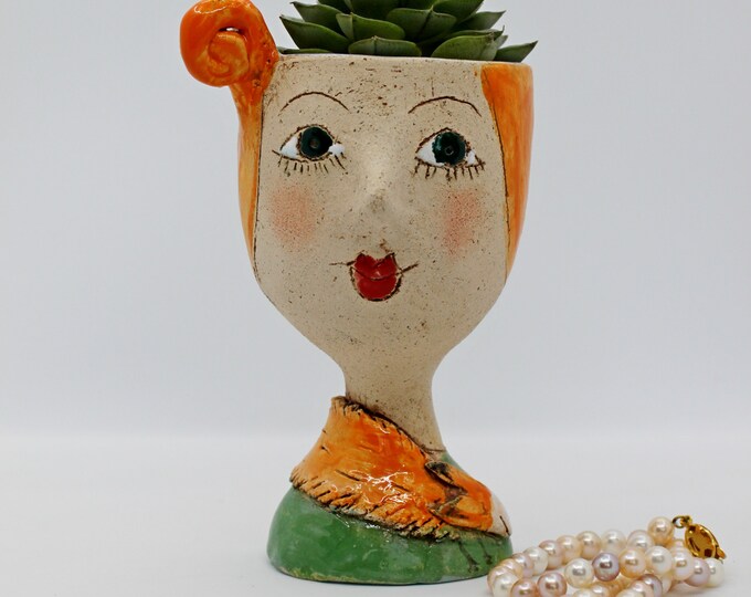 Retro Lady Head Planter Pot, Unique Ceramic Woman Face Art Sculpture ...