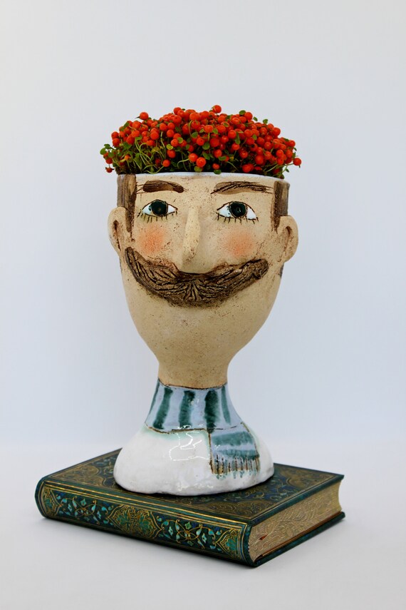 Ceramic Face Plant Pot Unique Retro Man Head Planter Man | Etsy
