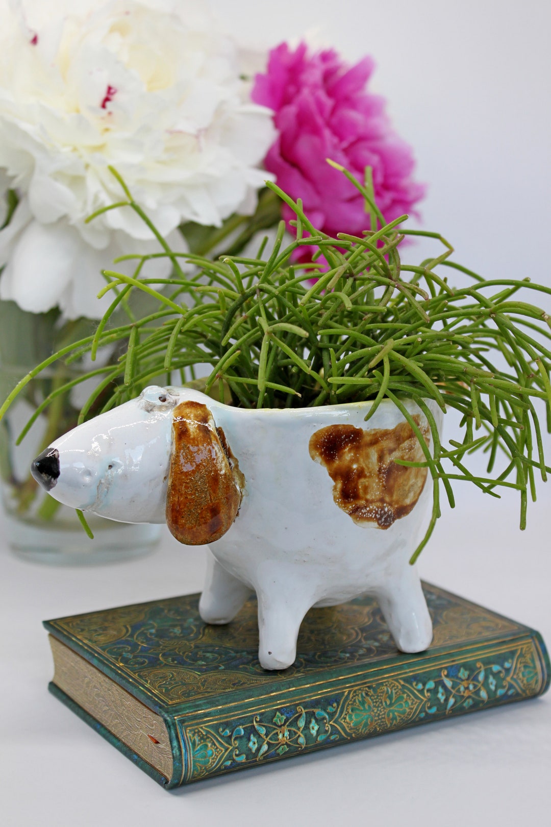 Ceramic Dog Flower Pot for Plants, Dog Shaped Planter Pot, Animal ...