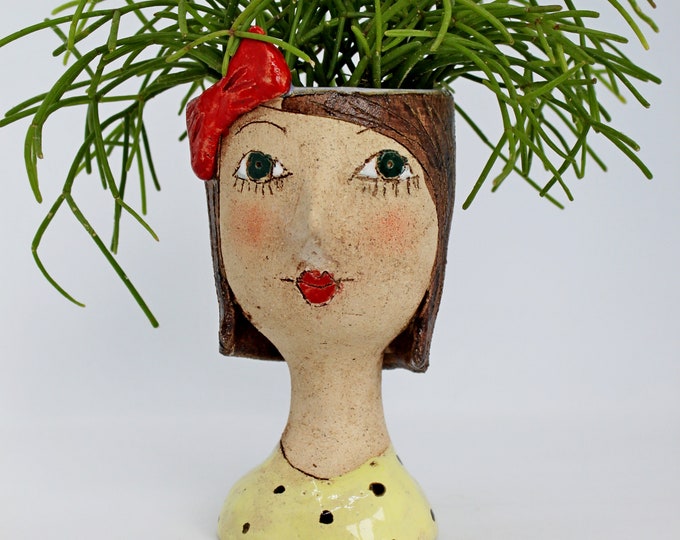 Ceramic Lady Face Planter, Vintage Interior Head Flower Pot, Unique ...