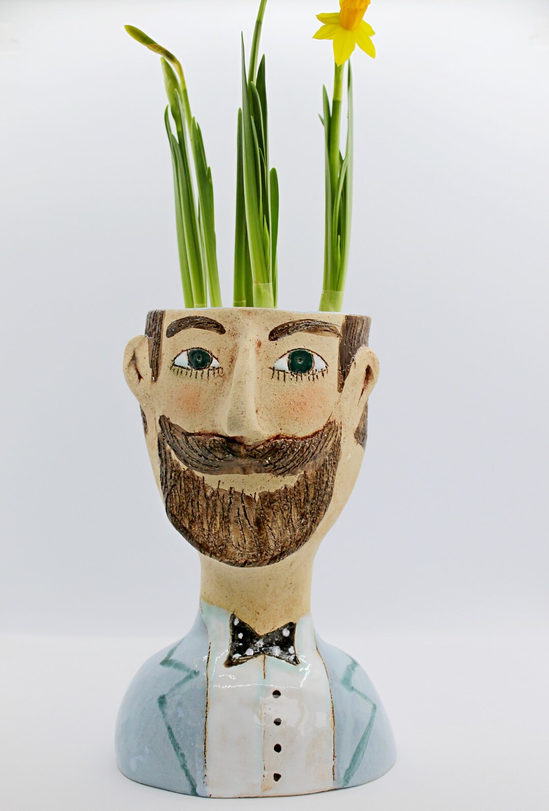 Ceramic Male Face Pot, Retro Man Head Planter, Unique Hand Sculptured ...