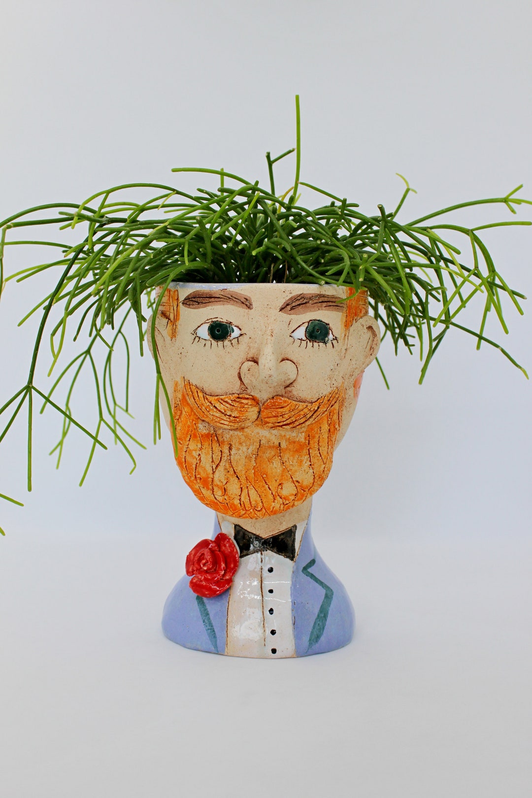 Male Head Planter Pot, Retro Man Face Vase Planter, Dried Flowers ...