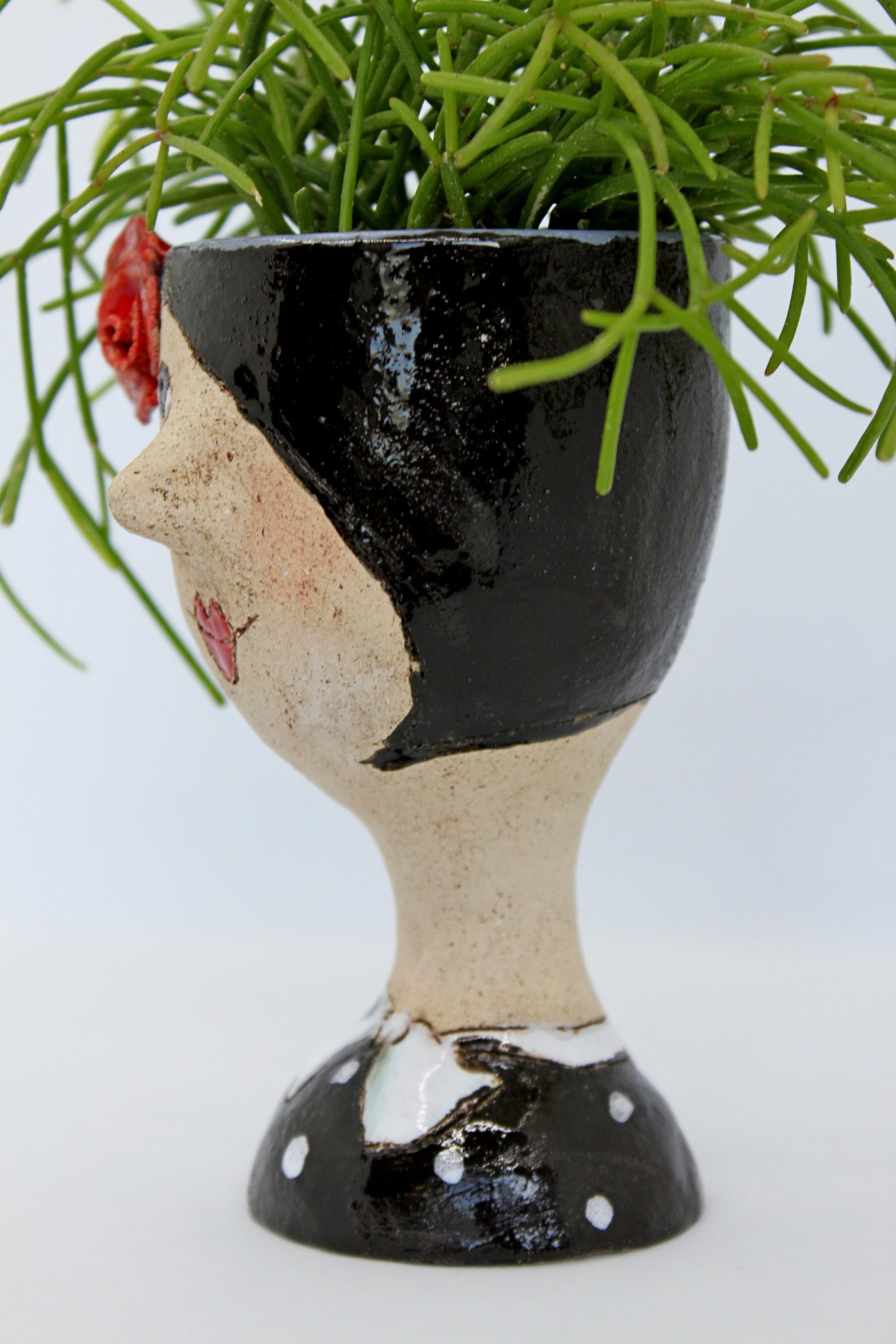 Black and White Lady Face Planter Pot Retro Lady with Red | Etsy