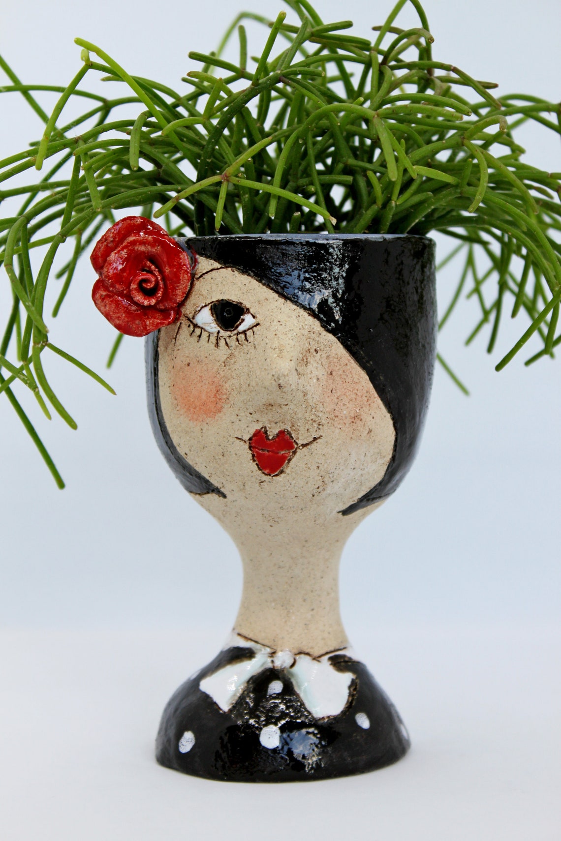 Black and White Lady Face Planter Pot Retro Lady with Red | Etsy