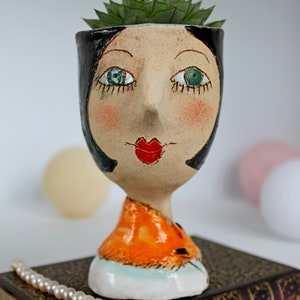 Lady Face Planter Pot, Vintage Interior Female Head Mini Vase, Desk ...