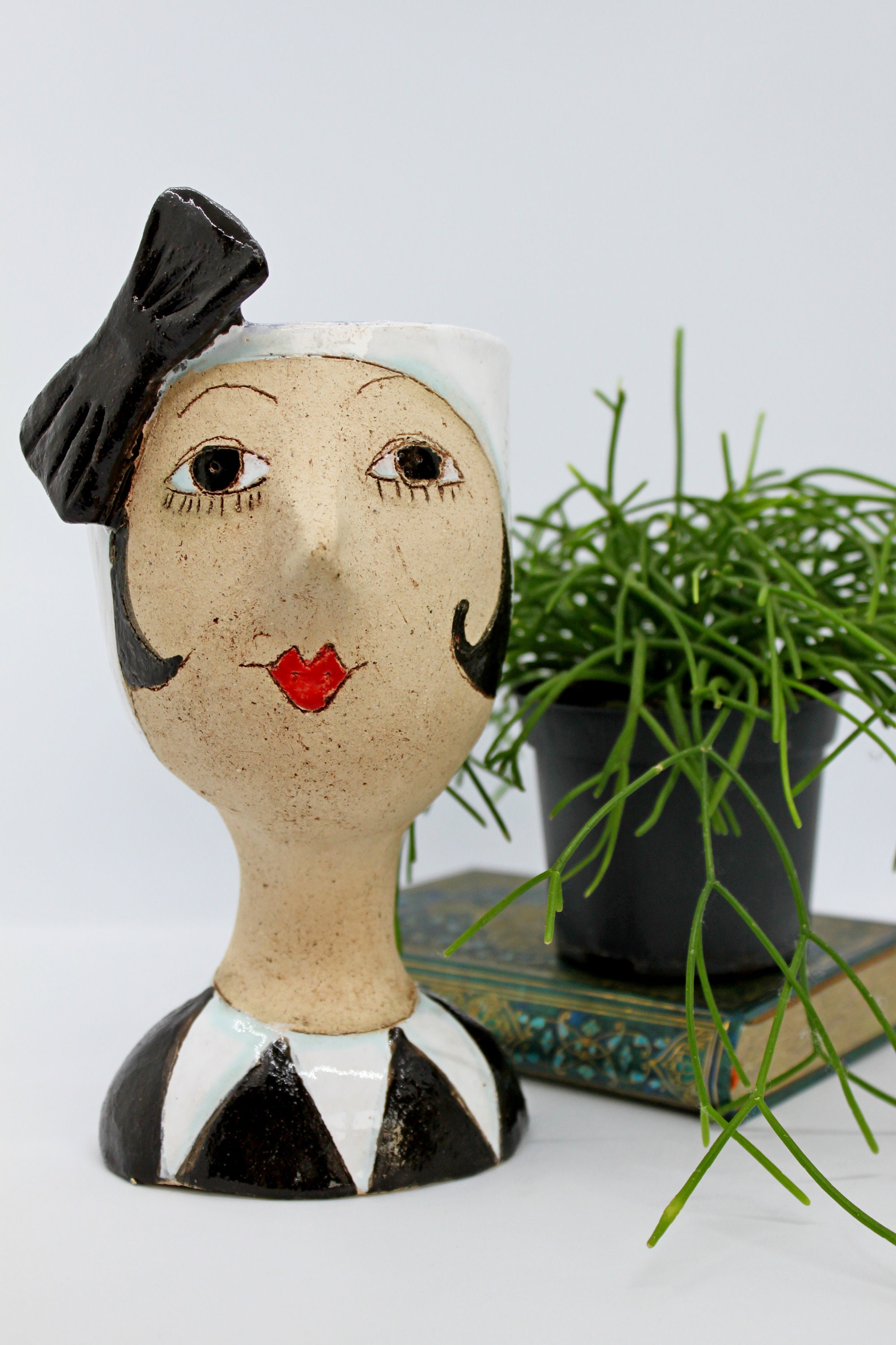 Unique Lady Face Ceramic Planter Pot Head Desk Planter Black | Etsy