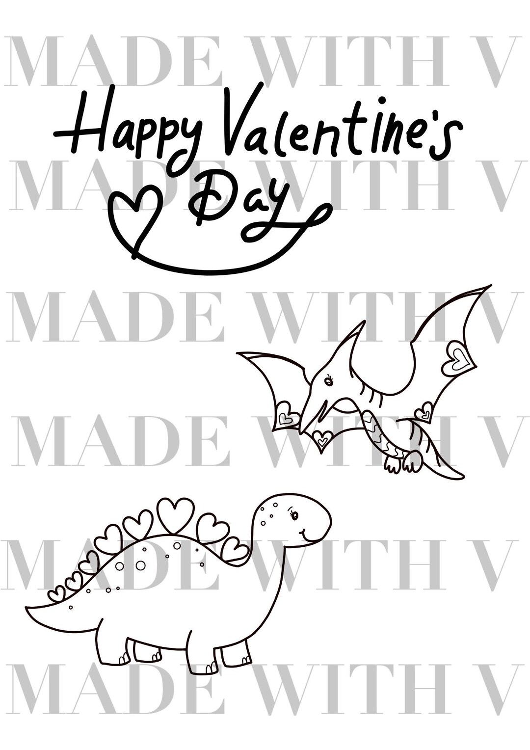 Dinosaur Valentines Coloring Sheet / Hearts / Download File Only ...