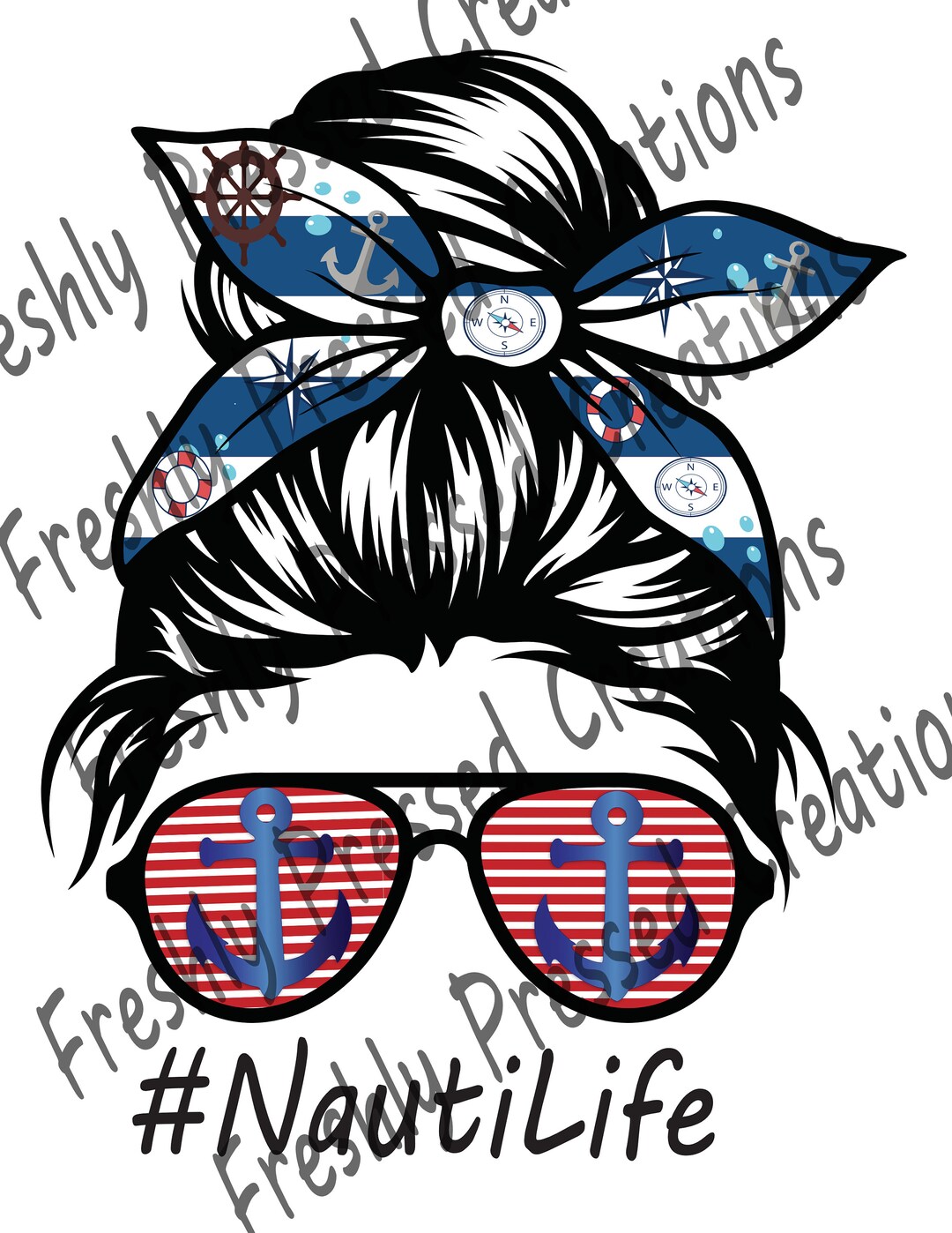 Nauti Life Messy Bun With Glasses PNG Nautical Messy Bun - Etsy