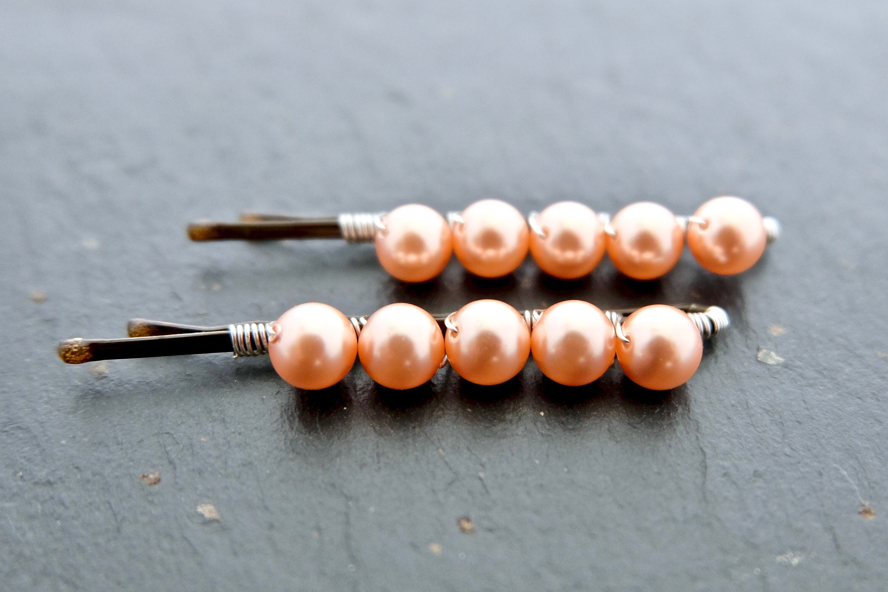 ASTRID Pearl Bobby Pins Peach Pearls Wedding Hair - Etsy