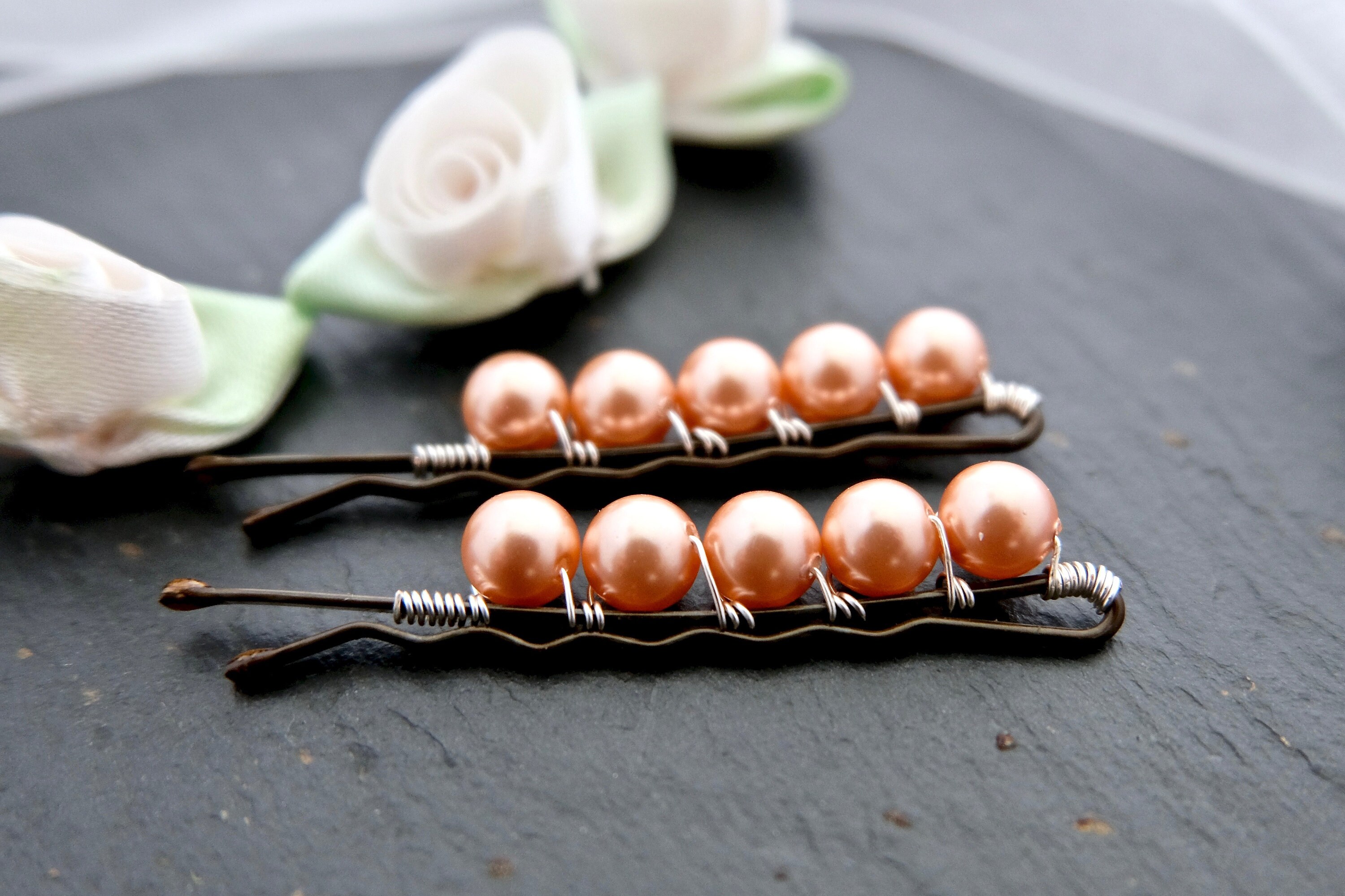 ASTRID Pearl Bobby Pins Peach Pearls Wedding Hair - Etsy
