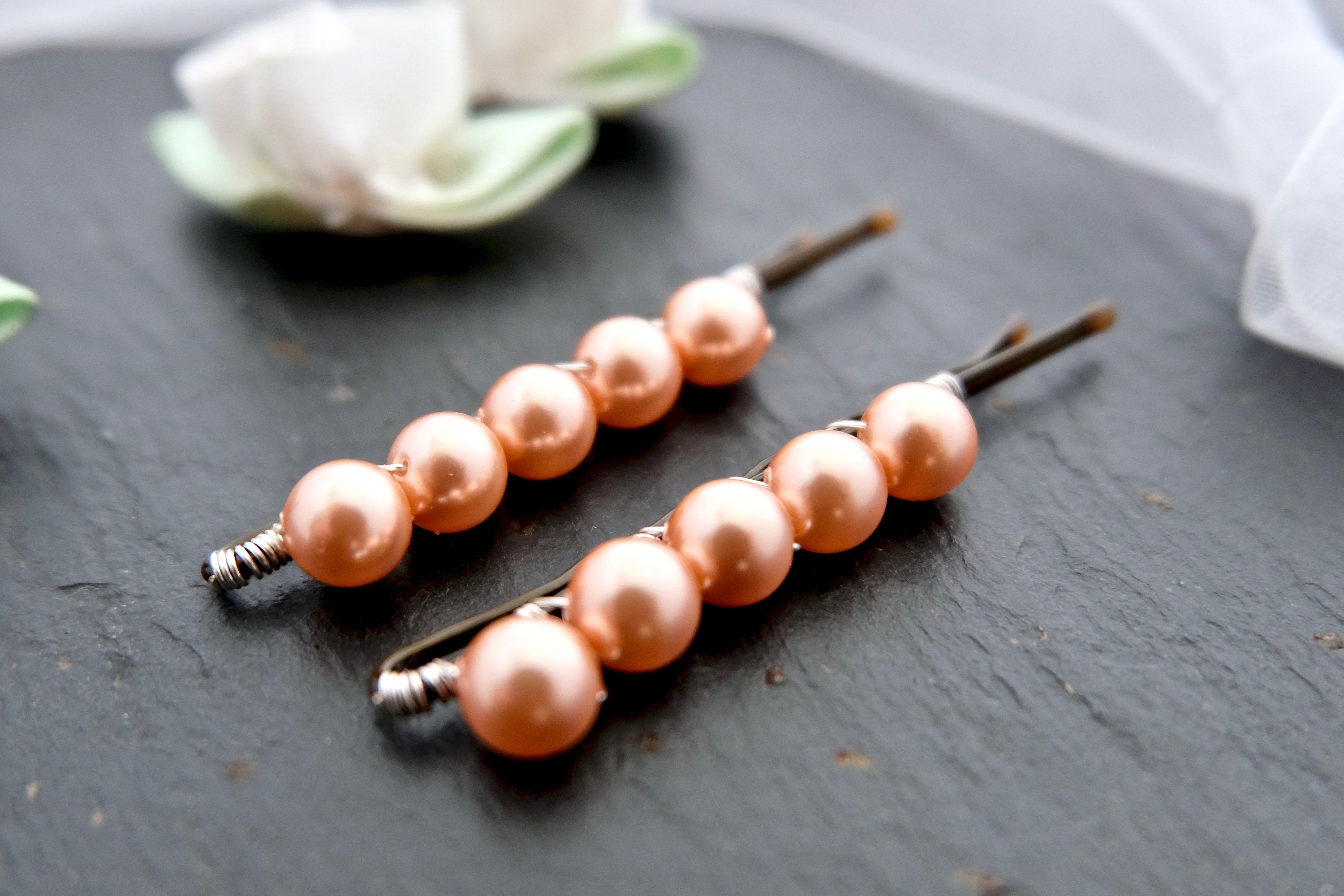 ASTRID Pearl Bobby Pins Peach Pearls Wedding Hair - Etsy