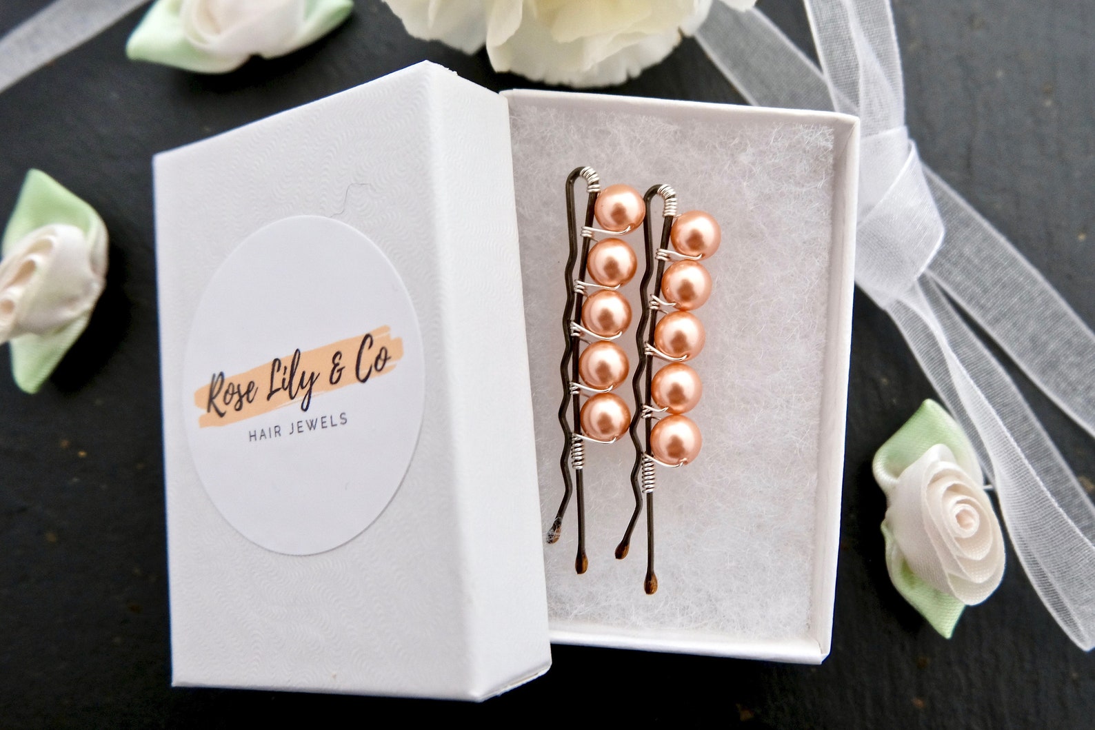 ASTRID Pearl Bobby Pins Peach Pearls Wedding Hair - Etsy