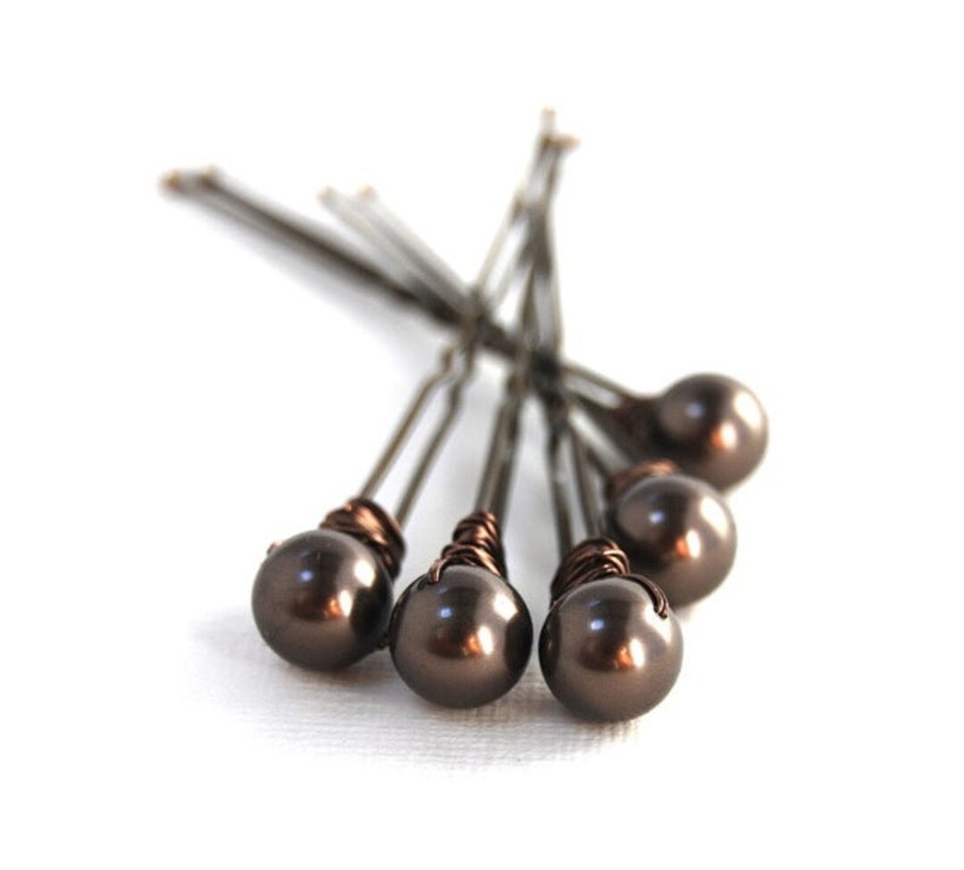 Swarovski Pearl Hair Pins - Chocolate Brown Wedding Hair Accessories - Etsy