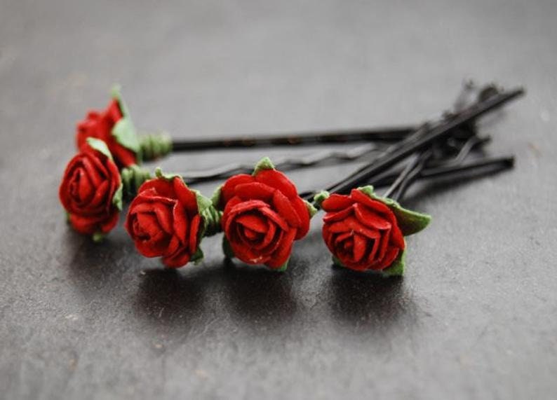 Red Rose Bobby Pins | Wedding Hair Pins | Bridal Hair Accessory |rose ...
