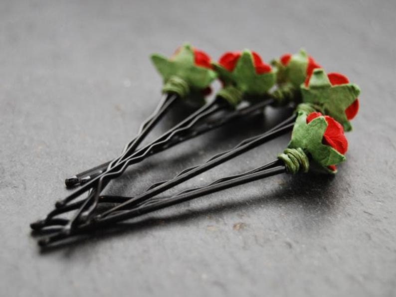 Red Rose Bobby Pins | Wedding Hair Pins | Bridal Hair Accessory |rose ...