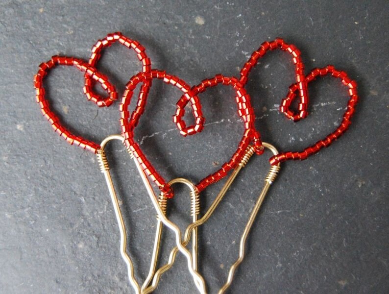 Love Heart Hair Pins Red Valentines Day Sweet Heart - Etsy