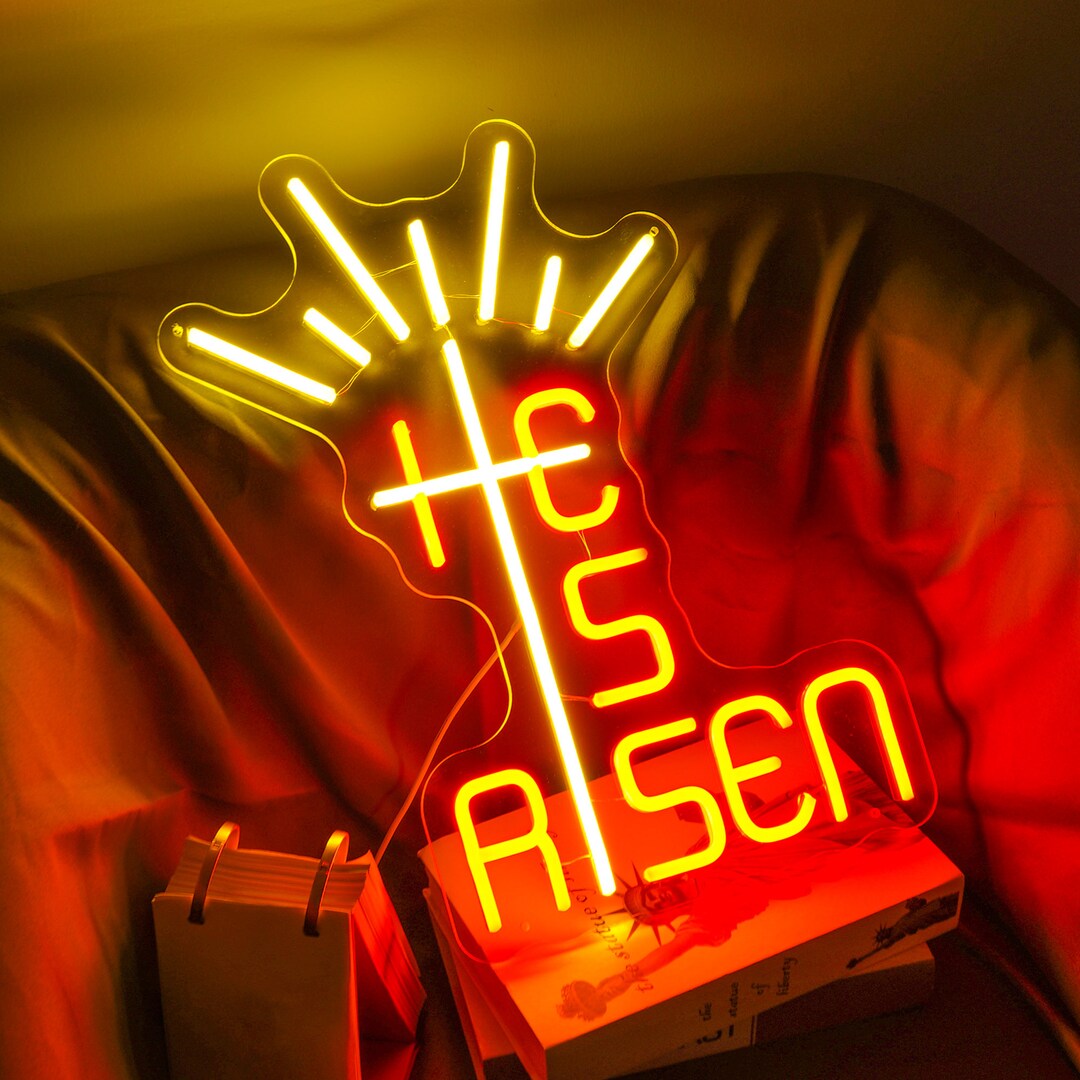 LED Neon Light Signs Wall Decorative He is Risen LED Lights for Bedroom ...