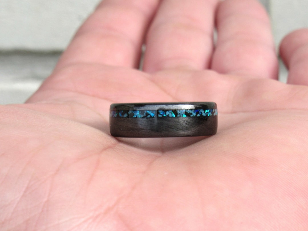 Carbon Fiber Megalodon Ring, Turquoise Ring for Men, Blue Opal Wedding ...