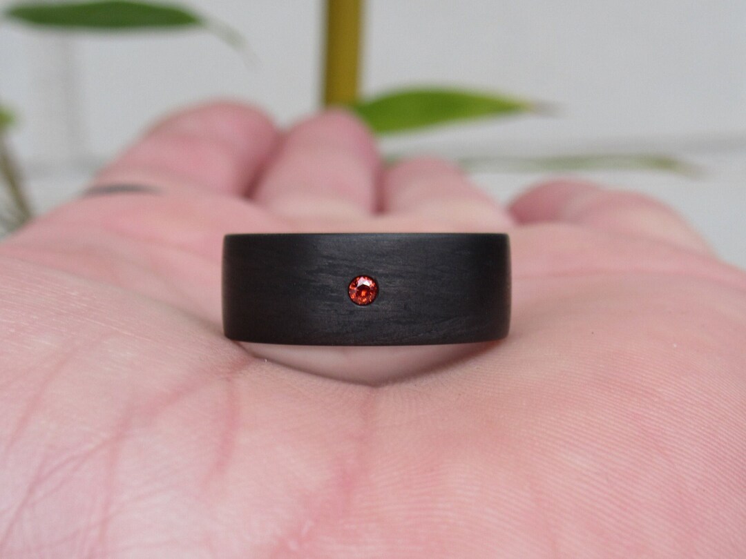 Red Wedding Ring for Men Carbon Fiber Wedding Band Red Diamond ...
